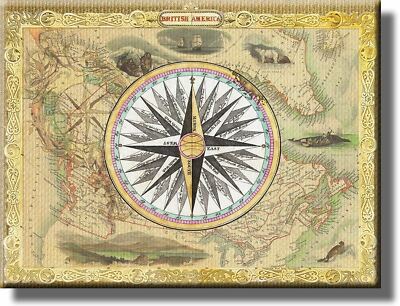 Vintage Map and Compass Picture on Stretched Canvas, Wall Art Décor ...