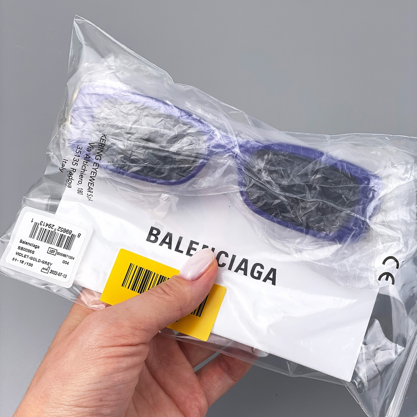 NEW Balenciaga BB0096S 004 Violet Gold Grey Rectangle Unisex Sunglasses ...