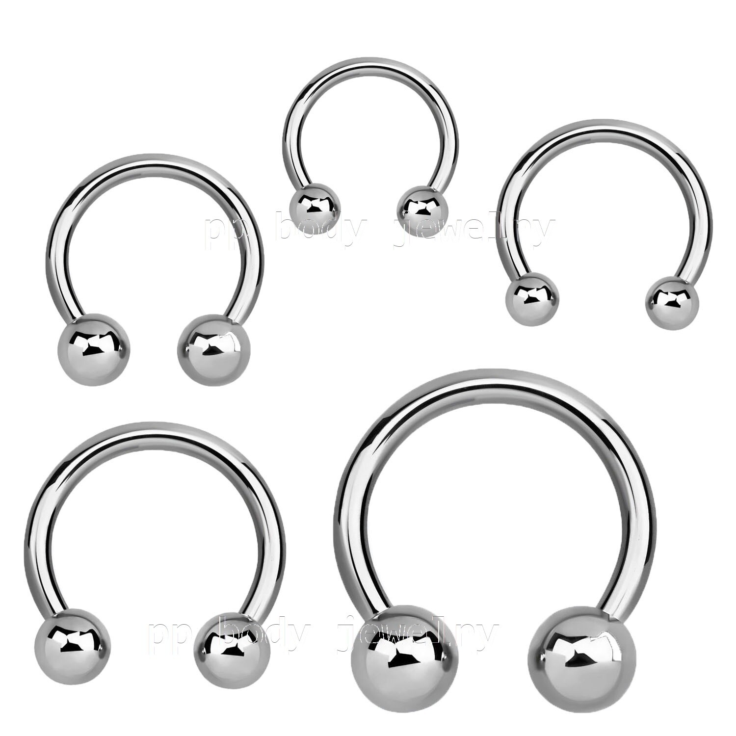 PAIR 14G Steel Ball Horseshoe Circular Barbell Ear Lip Septum Ring 1/4 ...