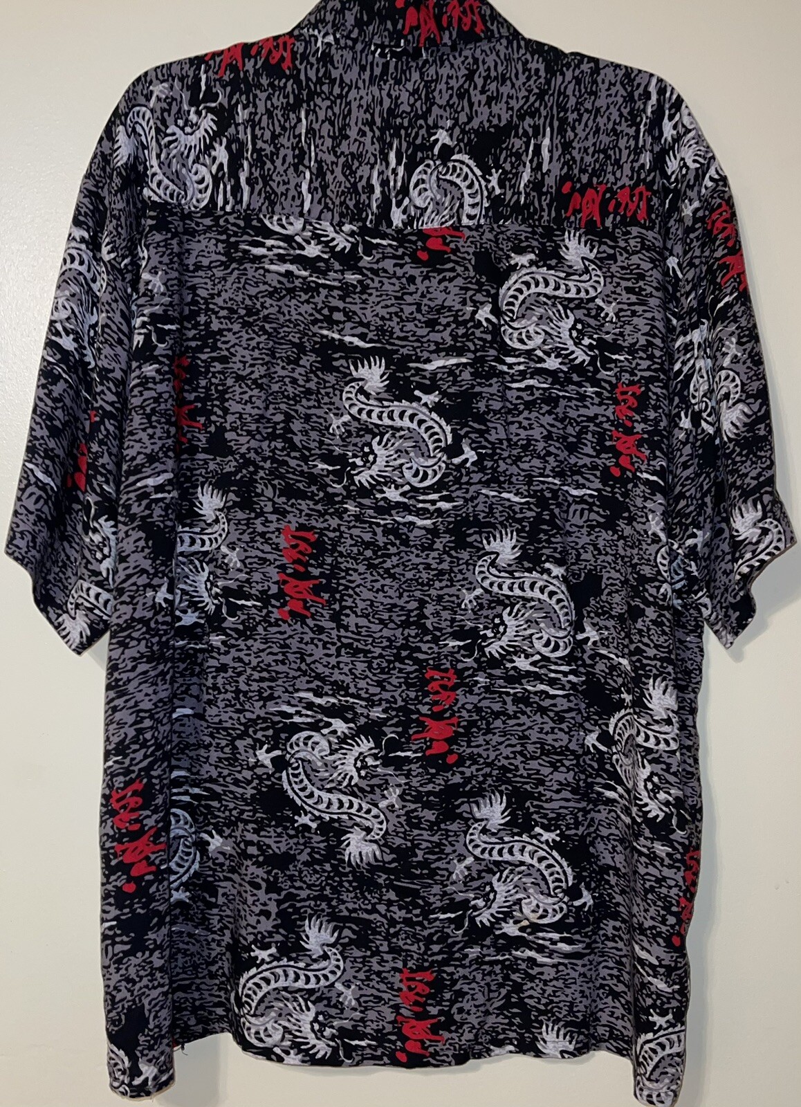 Puritan Mens Dragon Black White Red Button Up Short … - Gem