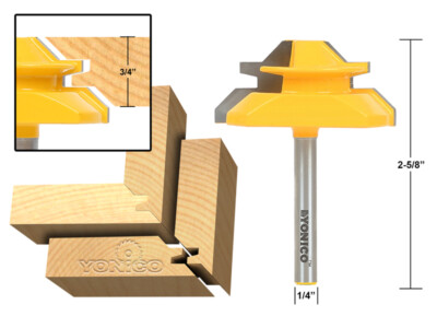 45 Degree - Up to 3/4" Stock Lock Miter Router Bit - 1/4" Shank ...