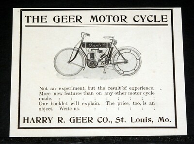 1905 OLD MAGAZINE PRINT AD, THE GEER MOTOR CYCLE, THE RESULT OF ...