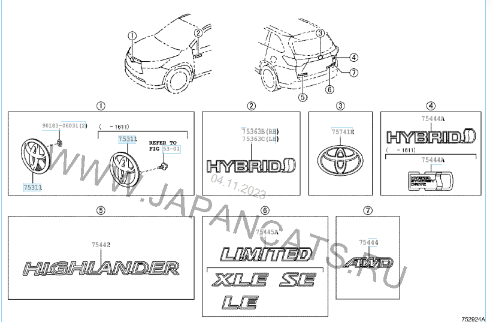 Badge avant authentique 7531047010, emblème pour TOYOTA HIGHLANDER ...