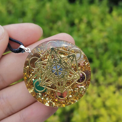 Metatron Cube 7 Chakra Gemstone Pendant Orgonite Necklace Orgone Sacred ...