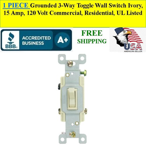 1 PIECE Grounded 3-Way Toggle Wall Switch Ivory, 15 Amp, 120 Volt Light ...