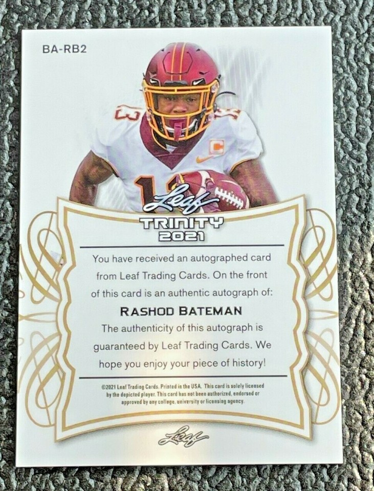 🔥RASHOD BATEMAN 2021 LEAF TRINITY ROOKIE CARD AUTOGRAPH #'d 29/50!🔥 ...