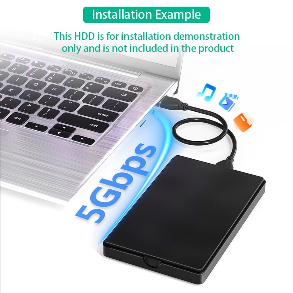 SATA SSD Hard Drive Disk Enclosure USB3.0 to SATA2.5 External HDD ...