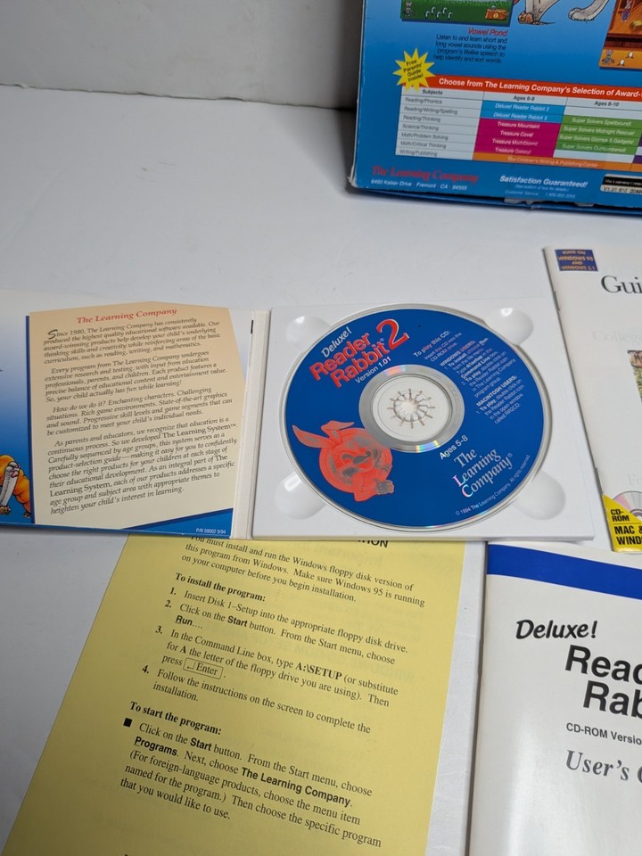 The Learning Co Reader Rabbit 2 PC CD Rom Win Mac Big Box Phonics Vtg ...