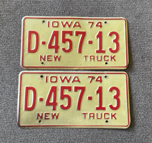RARE 1974 NEW TRUCK DEALER IOWA LICENSE PLATE PLATES PAIR ALL ORIGINAL ...