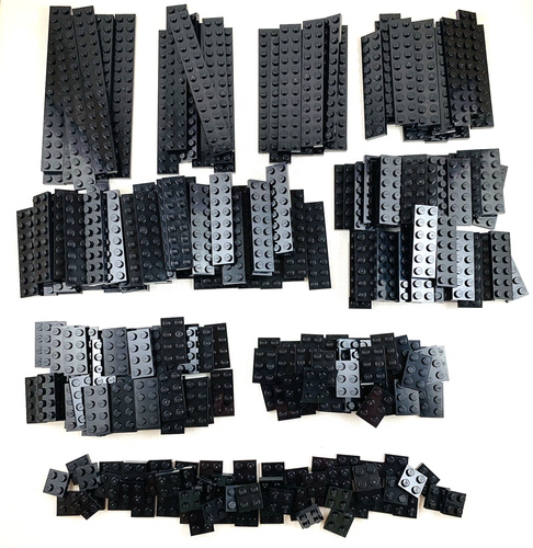 Lego Plates SMALL ONLY Black 300pc Lot 2x16 2x14 2x12 2x10 2x8 2x6 2x4 ...