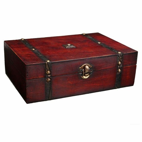 Retro Vintage Style Jewelry Treasure Chest Case Manual Wood Box Storage ...