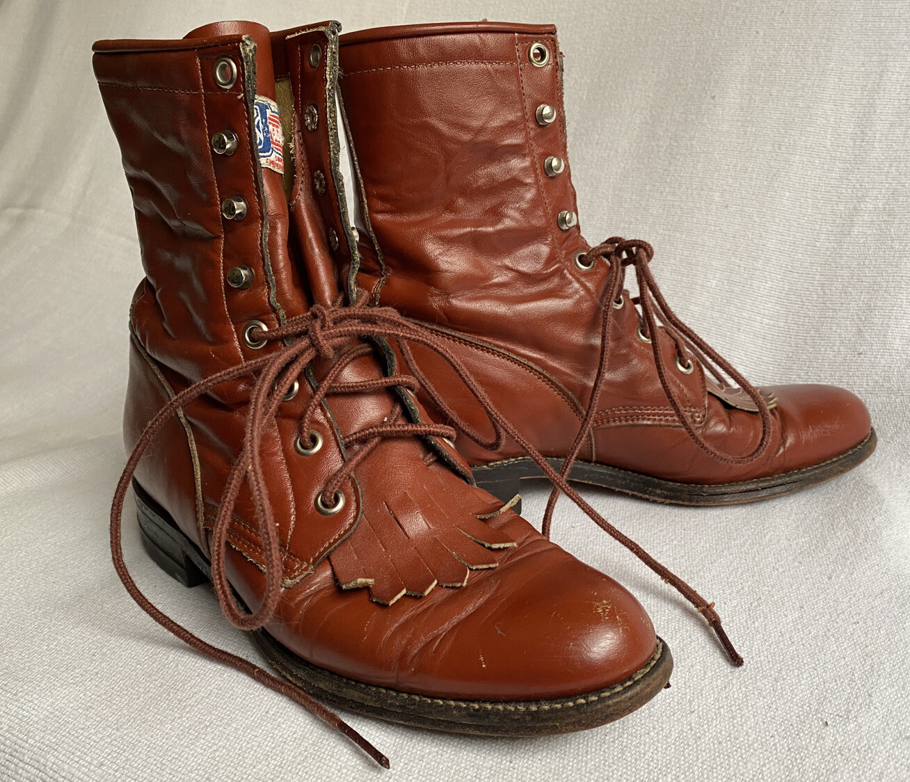 Justin Brown Leather Kilt Lace Up Cowboy Western Rope… - Gem