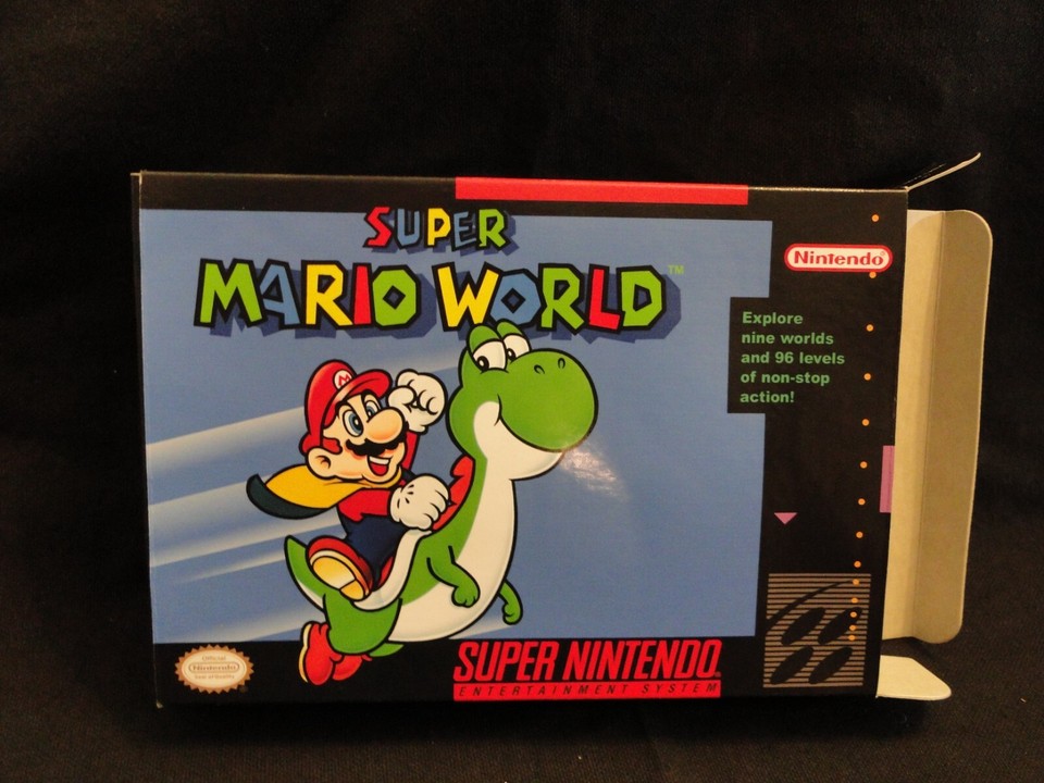 Super Mario World SNES Complete CIB Manual,Dust, Fan Art Box-Minor ...