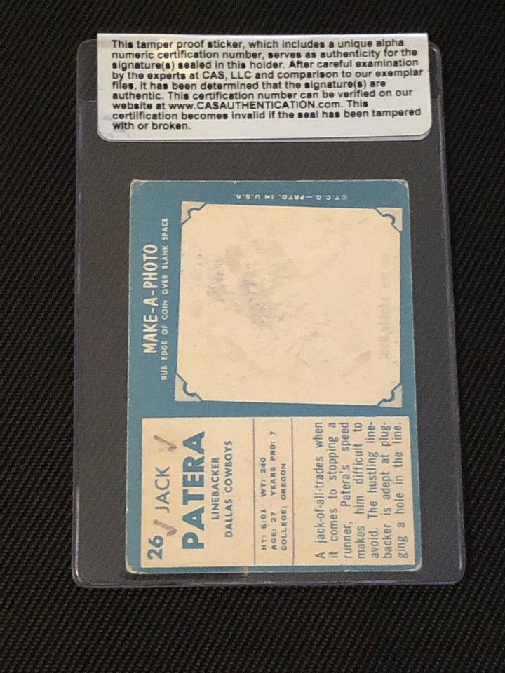 JACK PATERA 1961 TOPPS ROOKIE SIGNED AUTOGRAPHED CARD #26 COWBOYS CAS ...