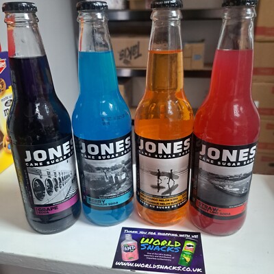 Jones Soda Bundle X4 Flavours 355ml Grape Berry Sour Mango Strawberry ...