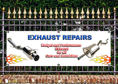 OUTDOOR EXHAUST REPAIRS ALL MAKE PVC BANNER GARAGE SIGN ADVERT FREE ART ...