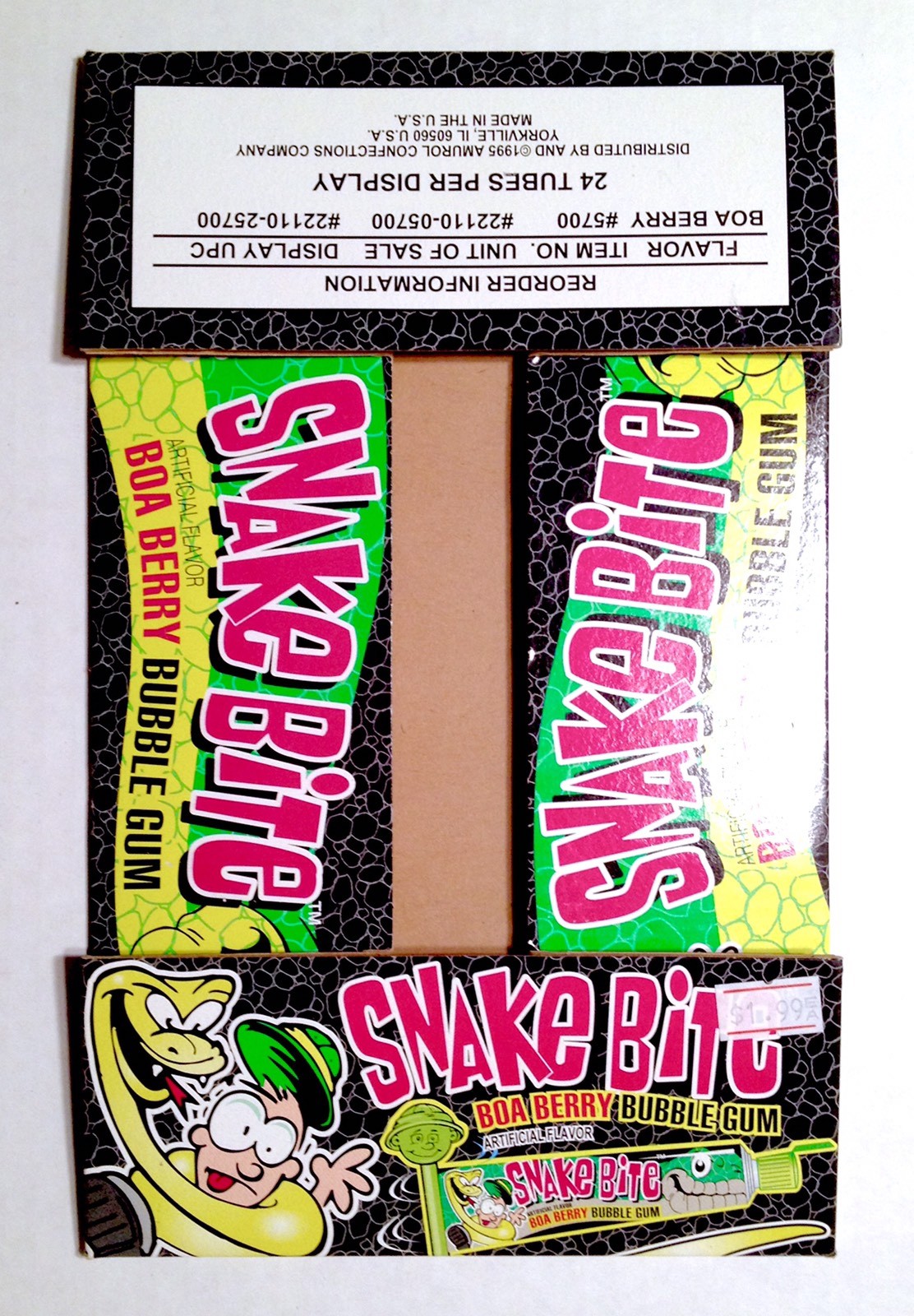 Vintage 1991 Amurol SNAKE BITE Bubble Gum Display Box candy container ...