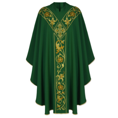 CHASUBLE Green Semi Gothic vestment + Maniple Chalice Veil Burse | eBay