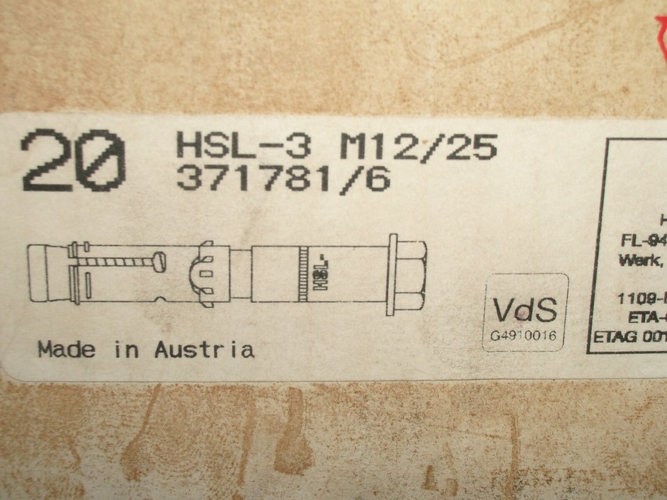 Hilti HSL - 3 M12 / 25 371781 / 6 Heavy duty exp anchor - Price is for ...