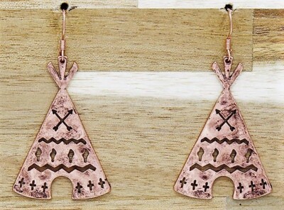 Burnished Copper Cutout Wigwam TeePee Wire Earrings Western Cutout ...
