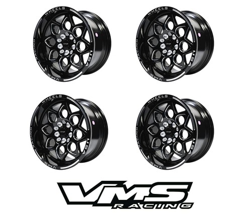 15X8 VMS RACING ROCKET BLACK DRAG RIMS WHEELS 4X100/4X114 ET20 - x4 | eBay