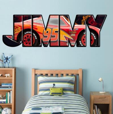 Lightning McQueen Personalised Name Decal WALL STICKER Decor Mural Cars ...