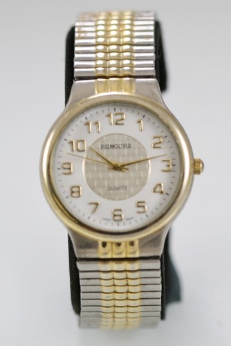 Rumours Watch Men Stainless Silver Gold Steel Stretch WR Battery White ...
