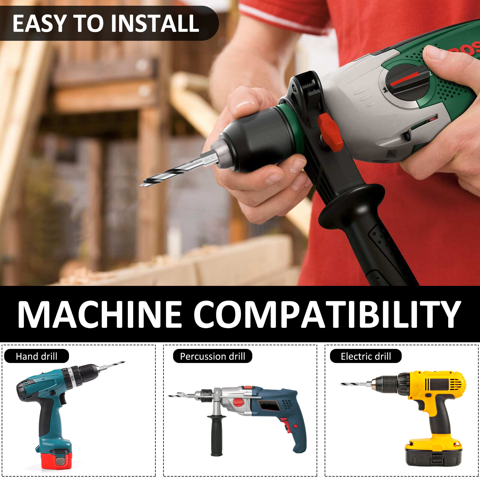 6Pcs Brad Point Drill Bit Set HSS Wood Drill Bit 1/4" Hex Shank Sharp ...