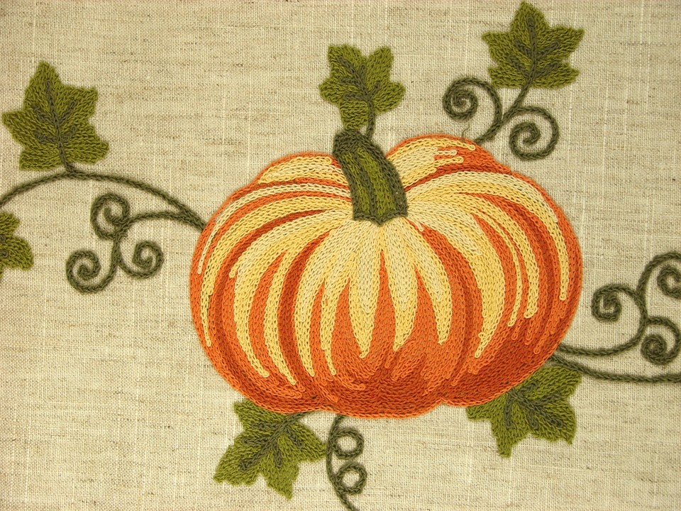 Inspired Treasures Festive Embroidered Pumpkin & Vine Table Runner 14 ...