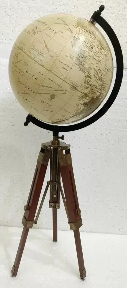 Globe World Tripod Map Stand Nautical Wooden Table Antique Decor ...