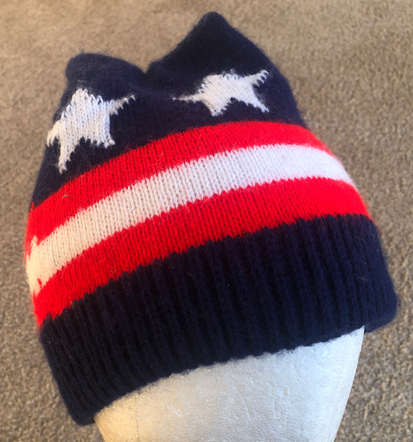 Gramma Knit Stars & Stripes Hat Cap Hand Made by Grandma Red White ...