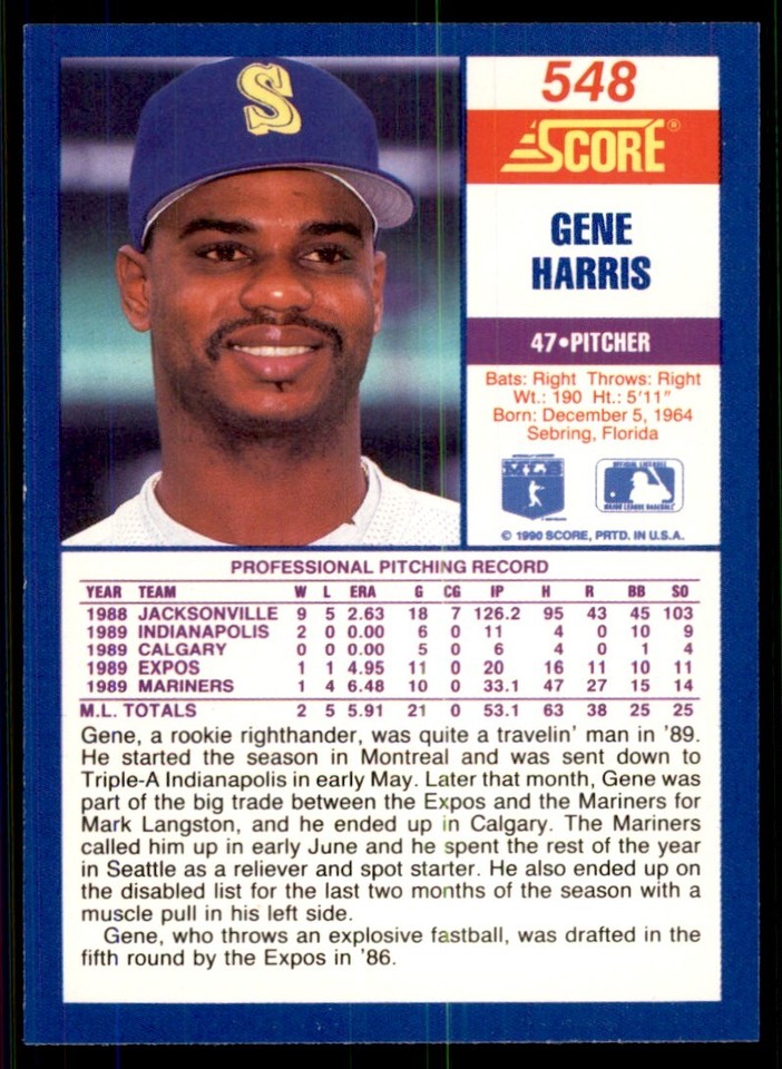 1990 Score Gene Harris Baseball Cards #548 | eBay
