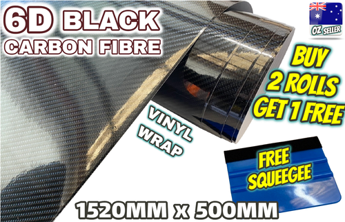 6D BLACK CARBON FIBRE CAR VINYL WRAP ROLL FILM 1.52M X 500MM AIR ...