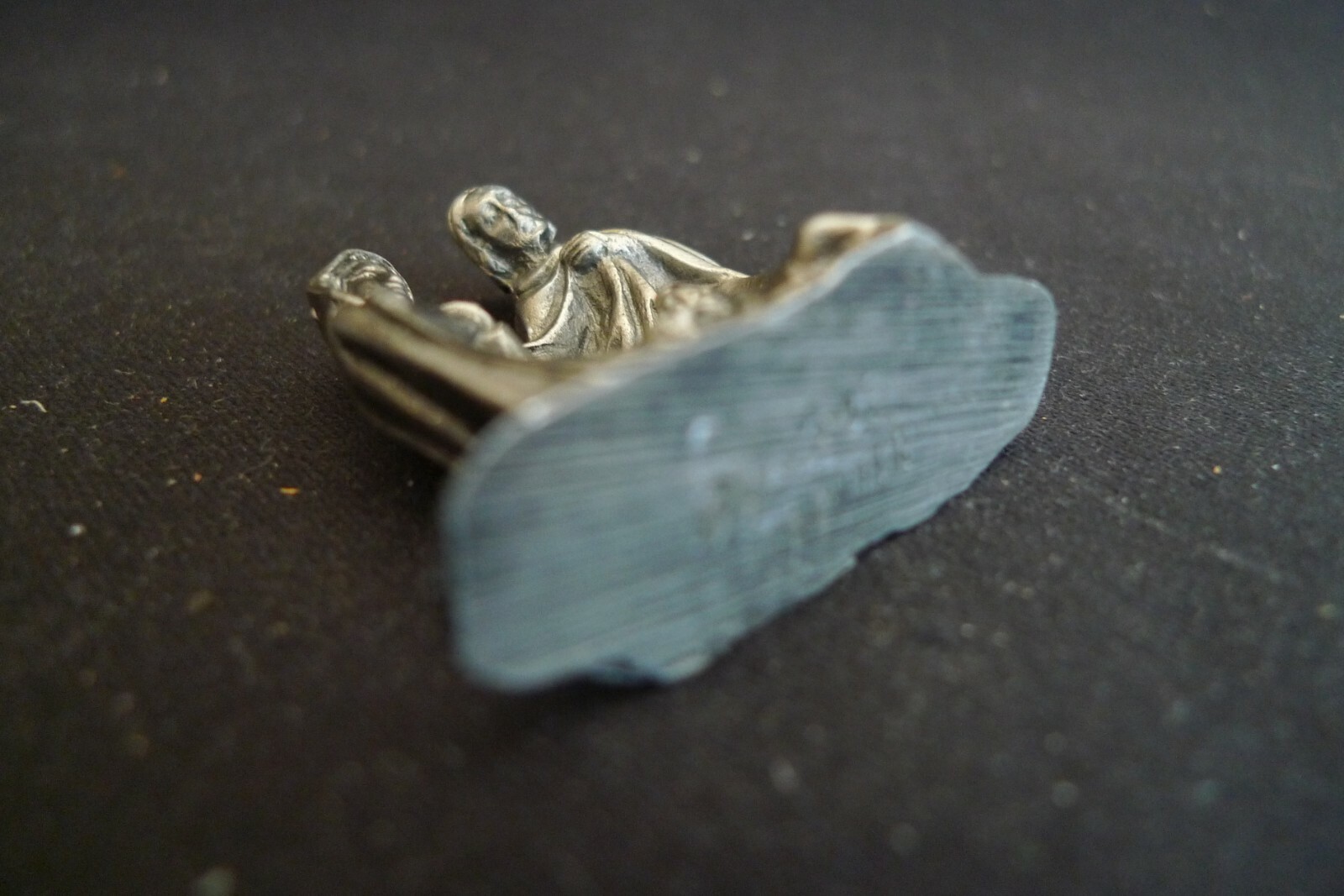 VINTAGE MINIATURE PEWTER NATIVITY SCULPTURE HOLY FAMILY PELTRO INCISO ...