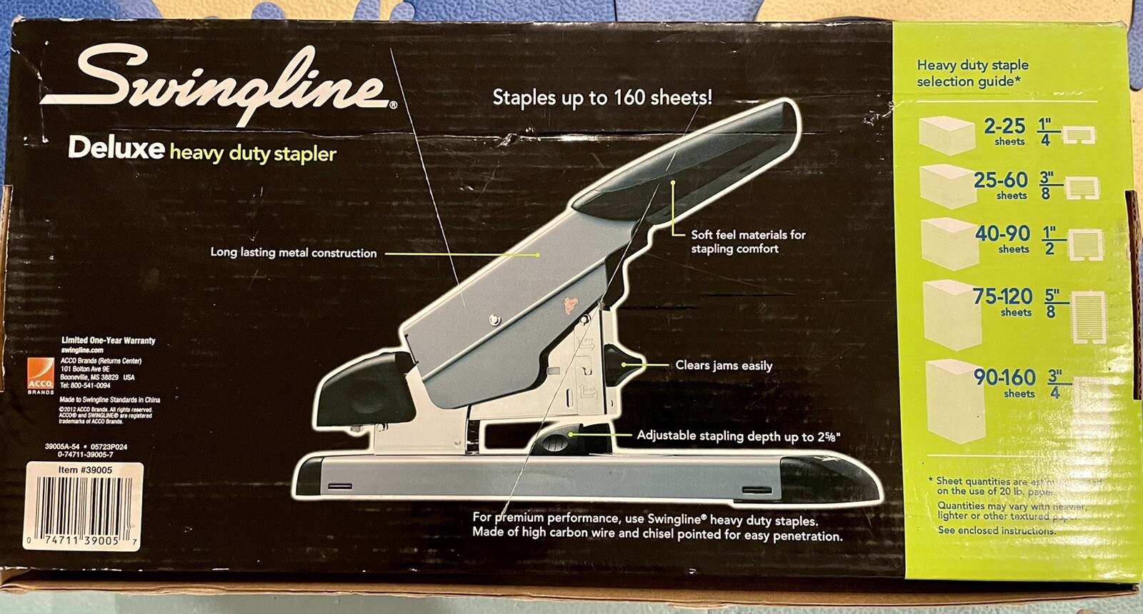 Swingline SWI39005 160-Sheet Capacity Heavy-Duty Stapler - Black/Gray ...