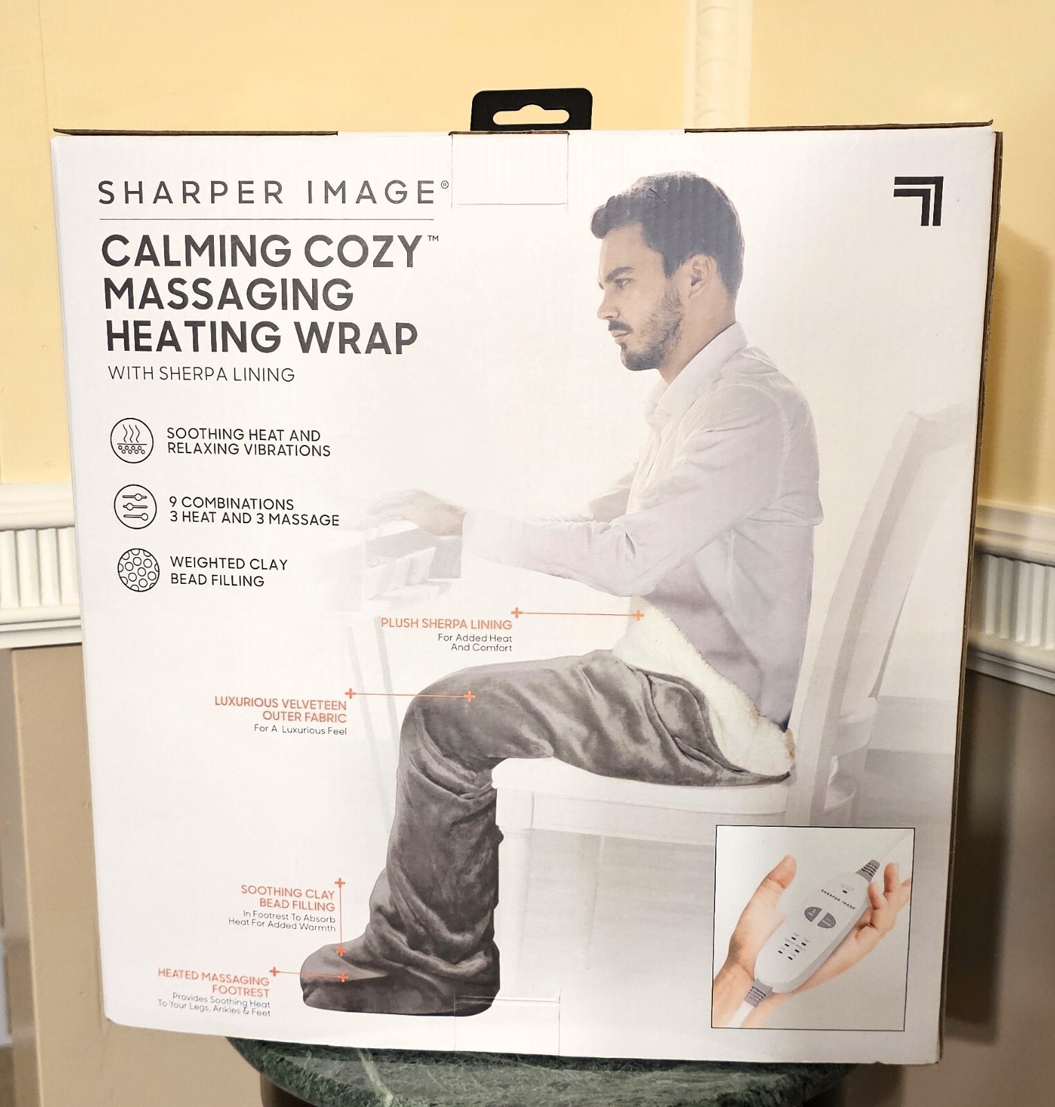 NIB Sharper Image Calming Cozy Massaging Heat Foot Wrap Grey Sherpa ...