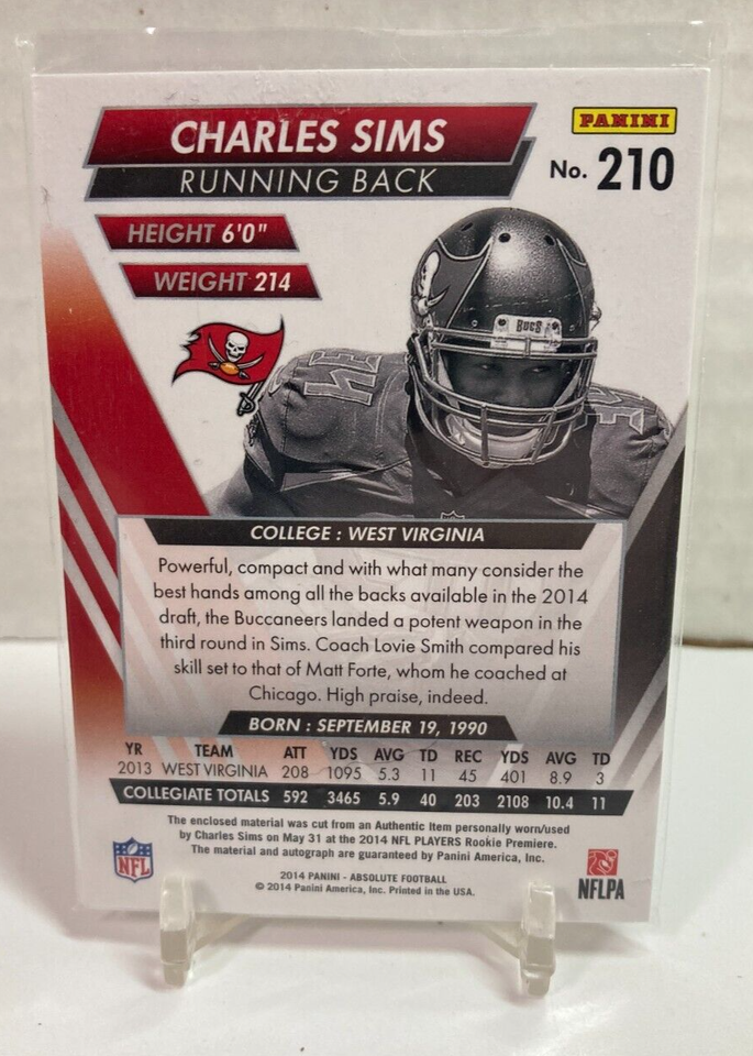 2014 Panini Absolute Jersey Quads /99 Charles Sims #210 Rookie Auto RC ...