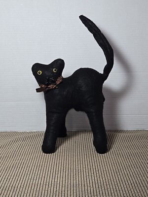 Vintage Primitive Black Cat Plush OOAK Handmade Posable Halloween Decor ...