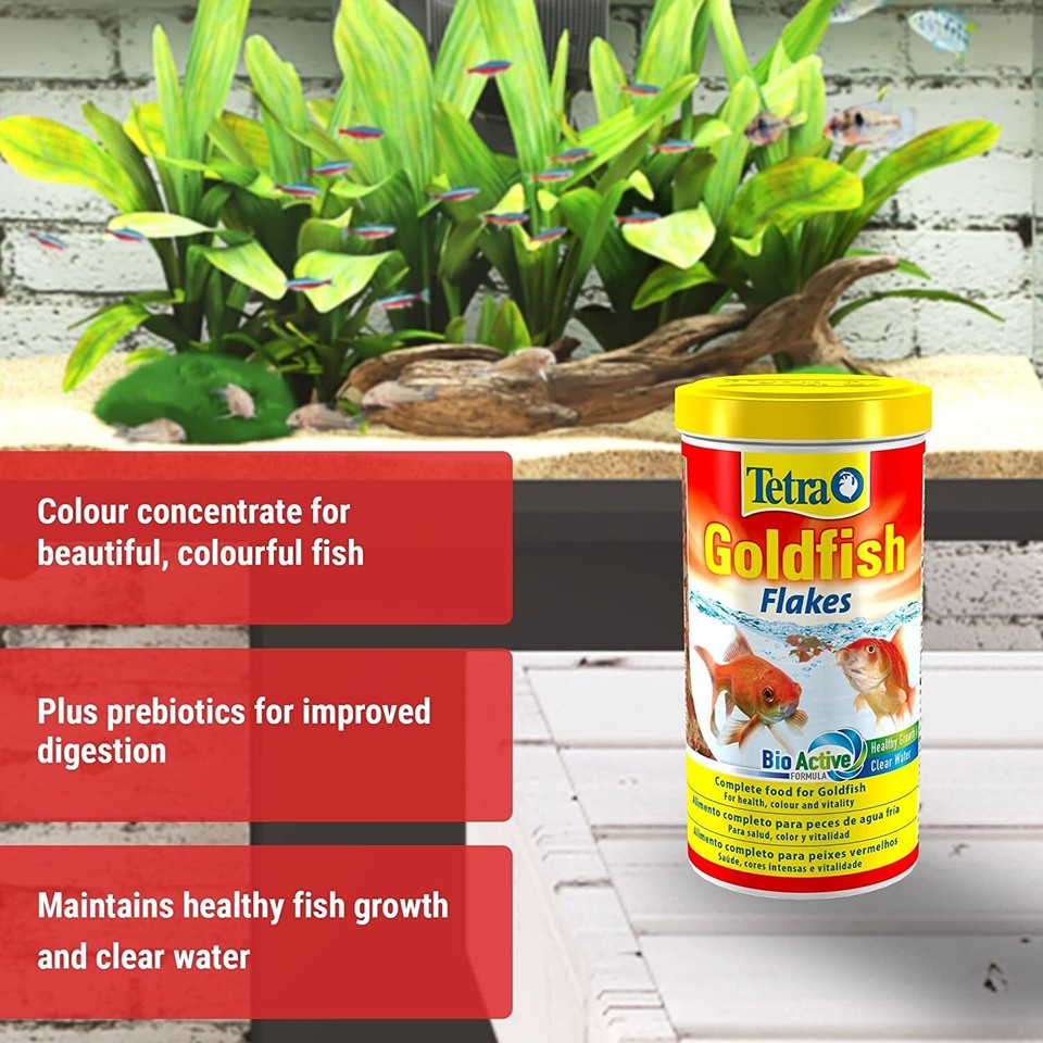 TETRA GOLDFISH FLAKES COLOUR BIO ACTIVE GOLD FISH FOOD COLDWATER ...