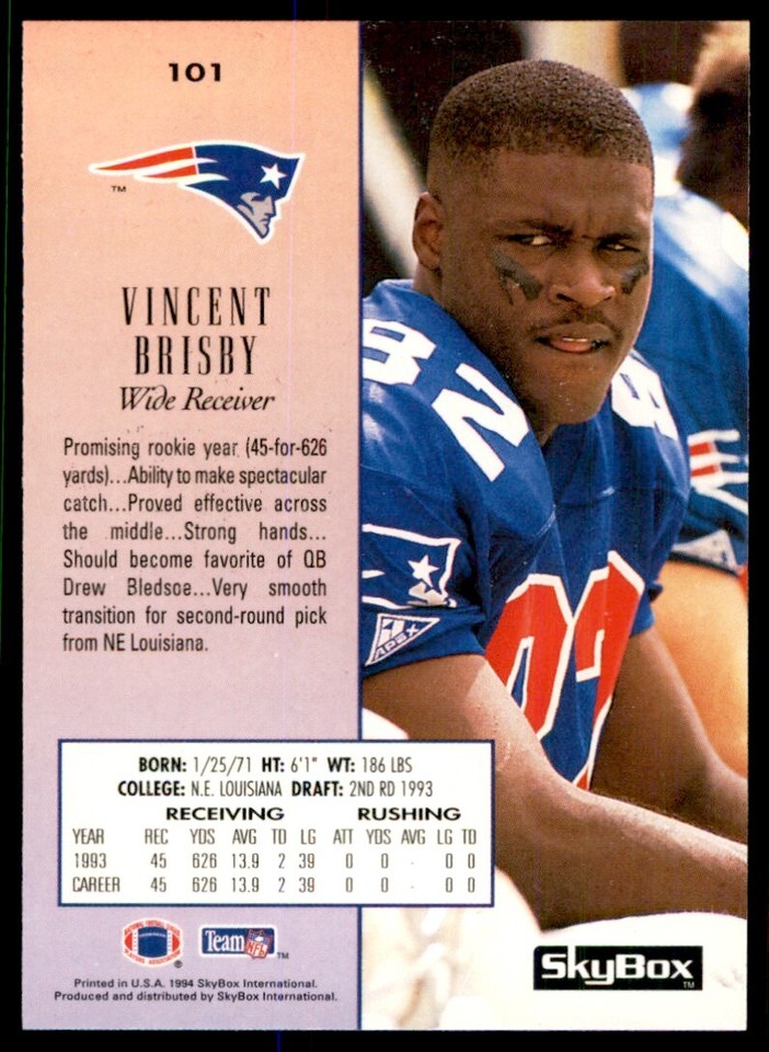 1994 Skybox. Vincent Brisby New England Patriots #101 | eBay