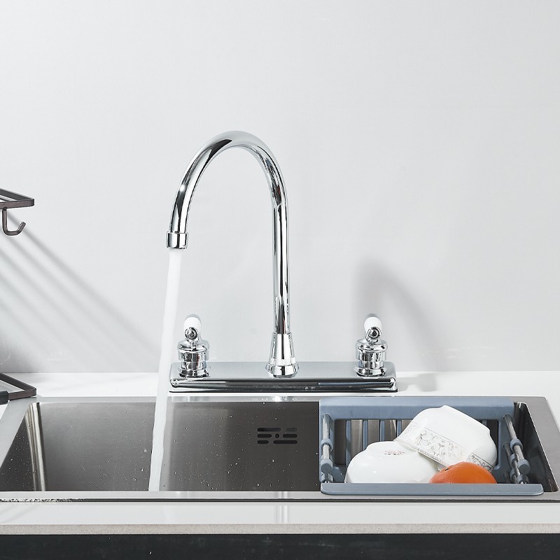 Chrome 4 In Center Kitchen Sink Faucet 2 Handle 3 Holes Swivel RV Bar ...