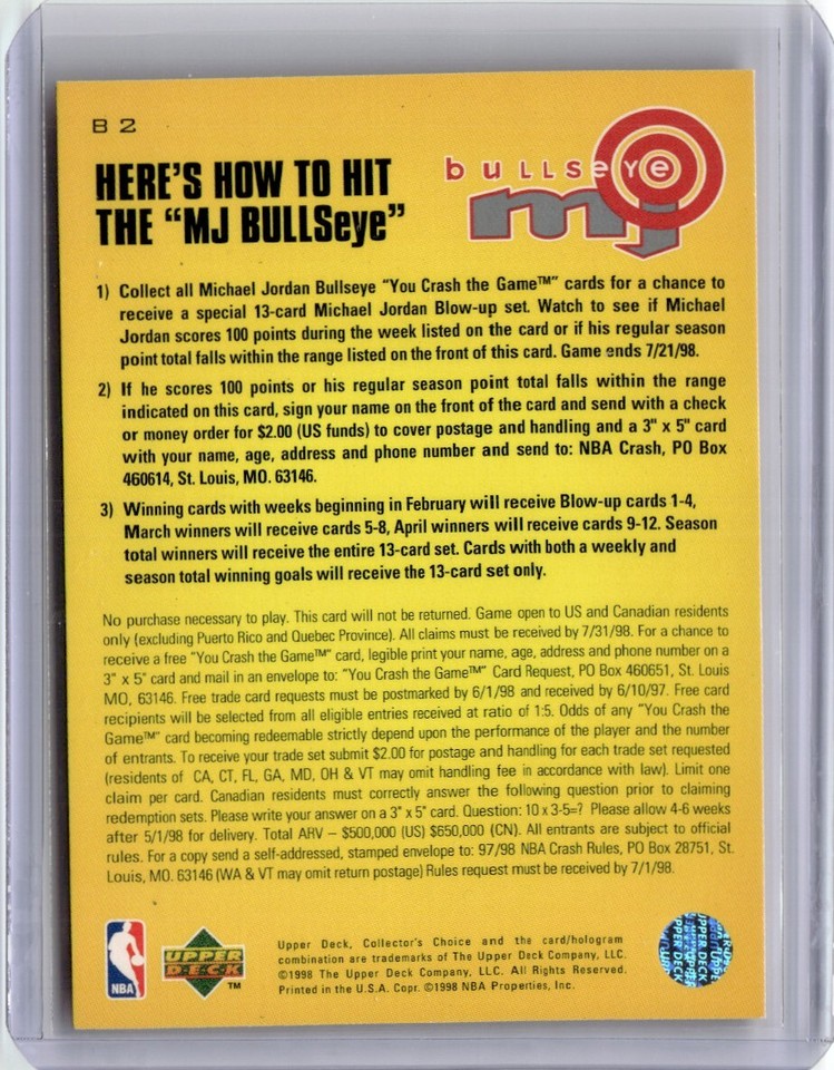 1998-99 Collector's Choice MJ Bullseye Michael Jordan Basketball Card ...