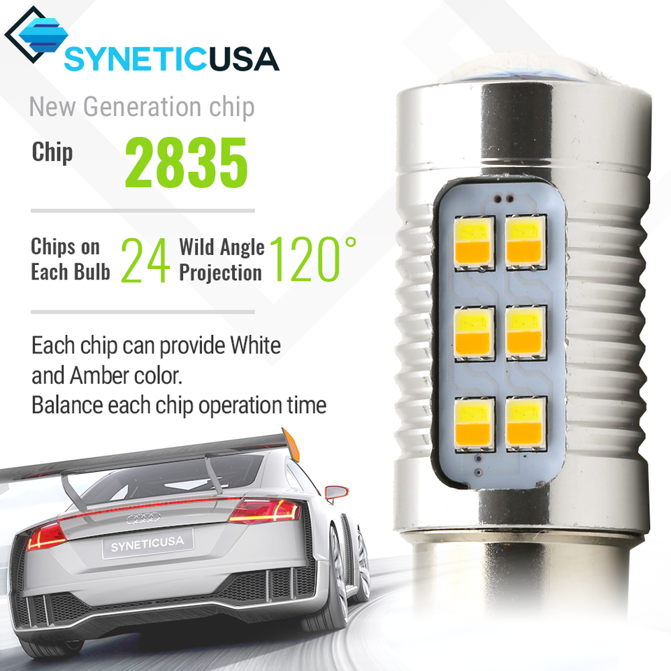 2x 3157/3457 Error-Free Switchback White/Amber 24-LED Turn Signal ...