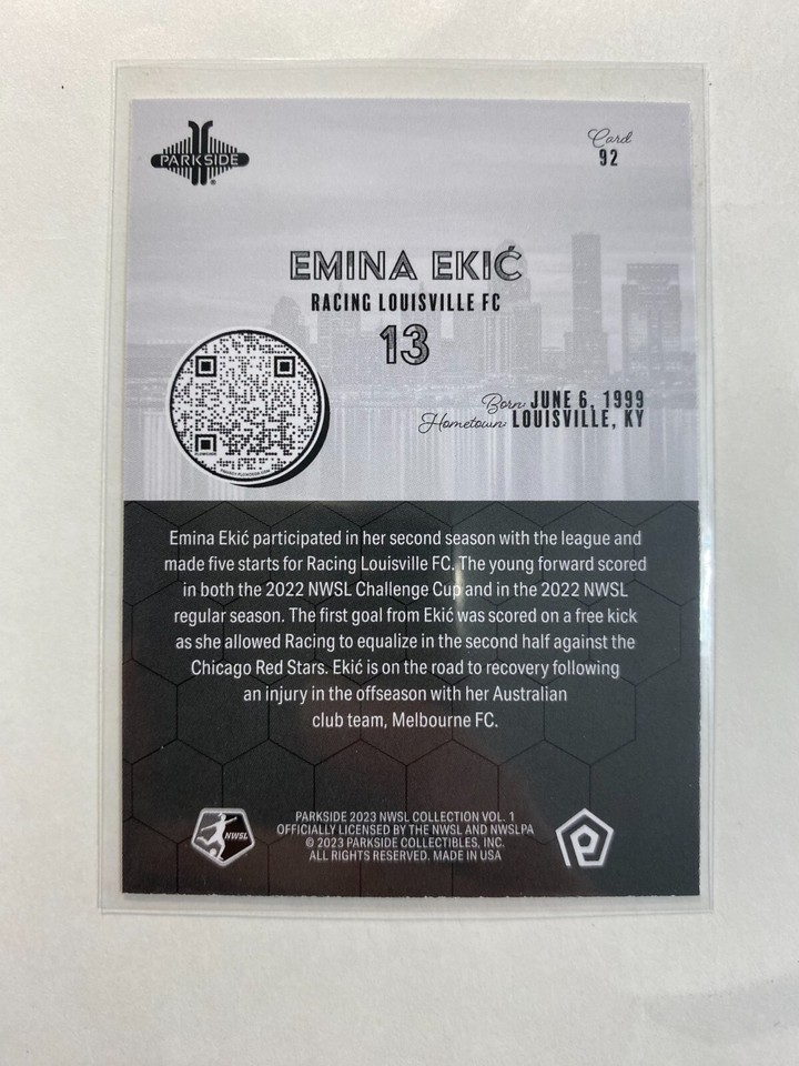 Emina Ekic 2023 Racing Louisville FC B&W #92 Parkside Vol. 1 NWSL Card ...