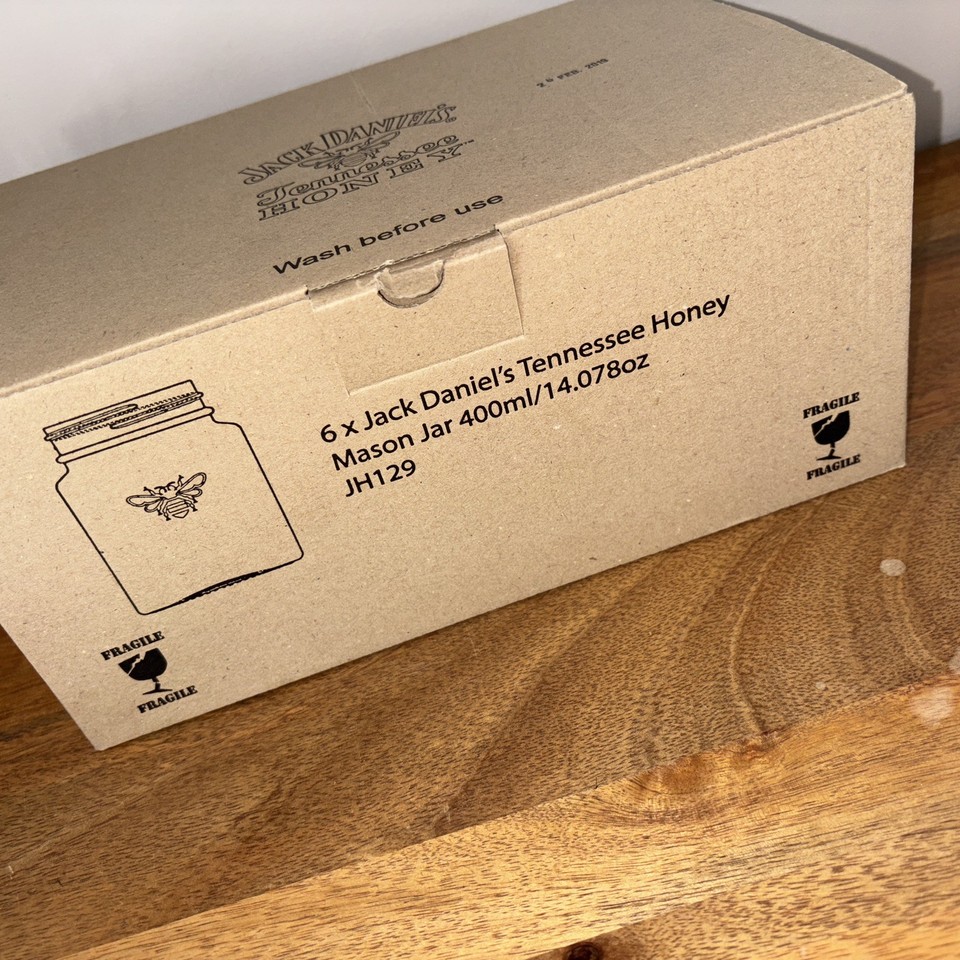 6 Branded Jack Daniel's Tennessee HONEY Mason Jar 400ml Pot Drink glass ...