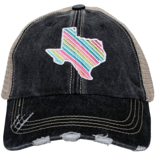 MultiColor Stripe Texas State Embroidered Black Distressed Trucker Hat ...