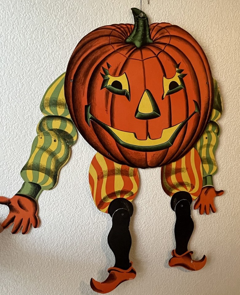 VTG BEISTLE Jointed Jack O Lantern Goblin Pumpkin Halloween Die Cut ...