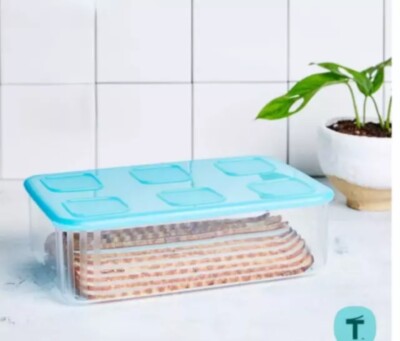 New Tupperware Clear Mates Rectangle Fridge Storage Deli Blue 1.6L ...