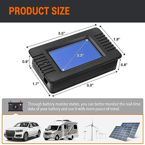 DC 9 in 1 Battery Monitor Meter with Shunt, 0-200V 0-100A LCD Display ...