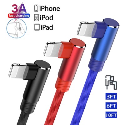 L Shape 90° Elbow USB A Car Charger Cable 3A For iPhone 11 12 13 14 Pro ...